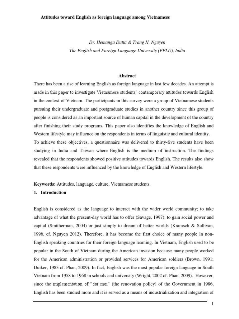 Vietnamese Students' Attitudes Toward English | PDF | English Language ...