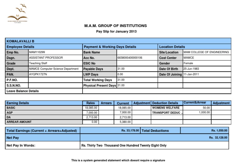 Generalized PaySlip For Employee | PDF