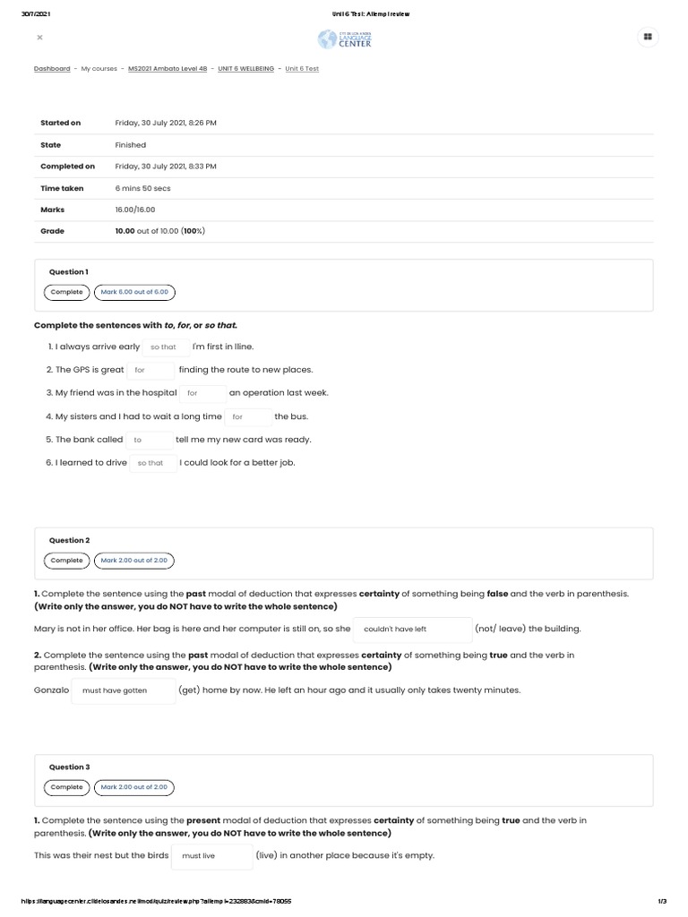 Unit 6 Test - Attempt Review | PDF