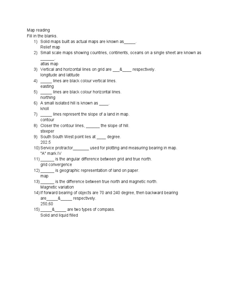 Map Reading: Fill in the Blanks Guide | PDF
