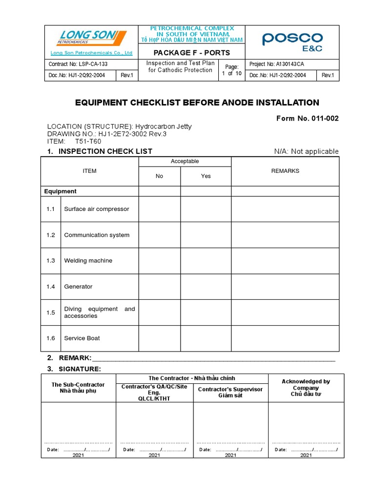 Inspection and Test Plan For Anode T51-T60 | PDF | Anode | Metals