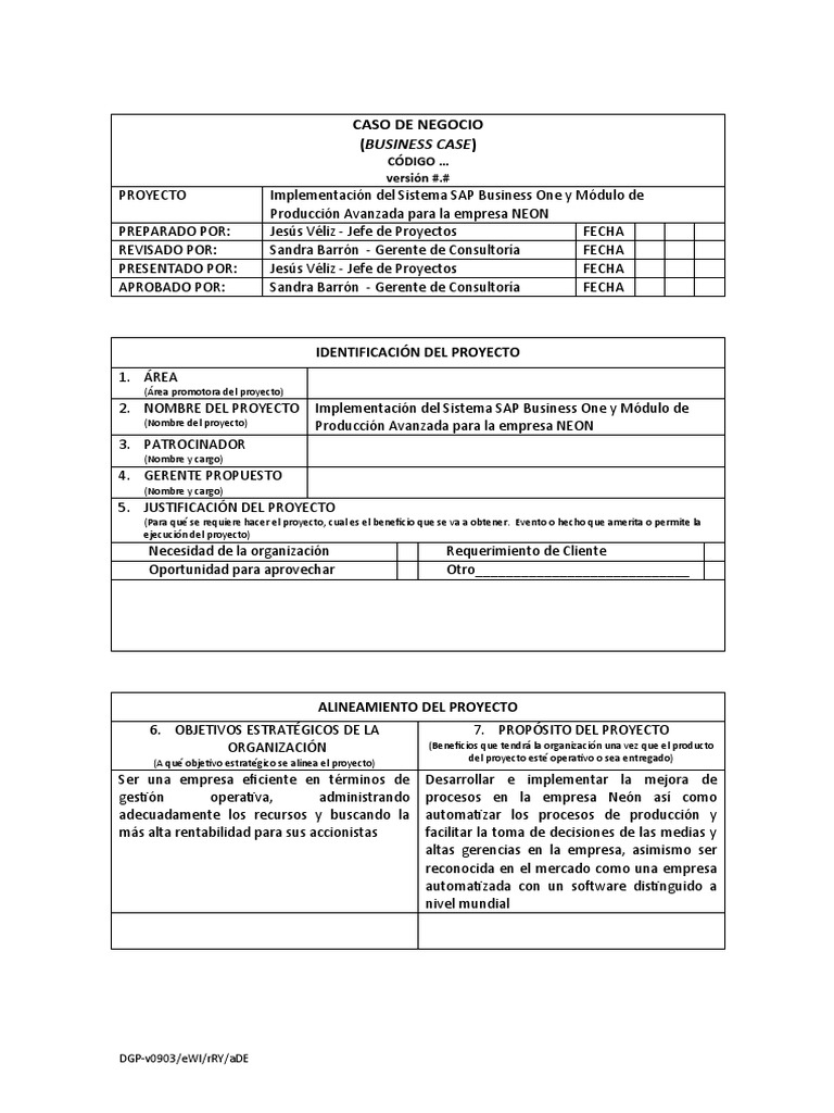 Modelo Business Case | Descargar gratis PDF | Planificación de recursos ...