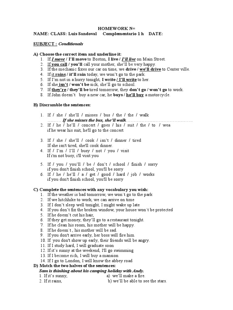 HOMEWORK Conditionals | PDF