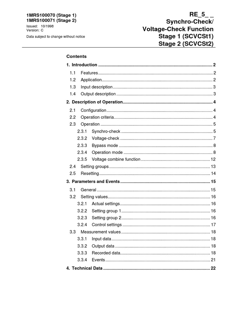 Re - 5 - Synchro-Check/ Voltage-Check Function Stage 1 (Scvcst1) Stage ...