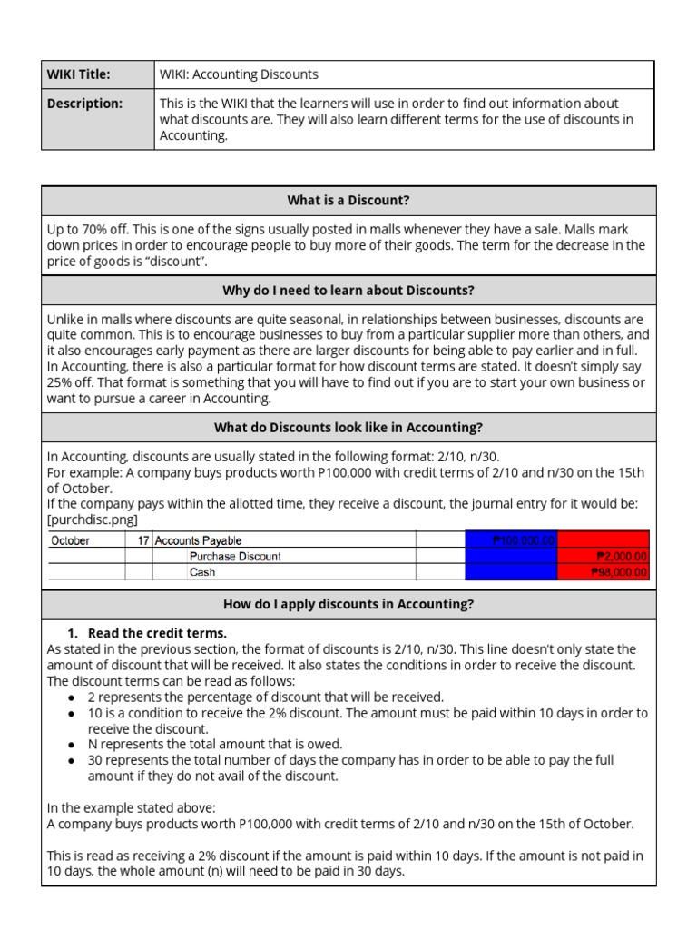 Accounting - Accounting Discounts | PDF | Discounting | Debits And Credits