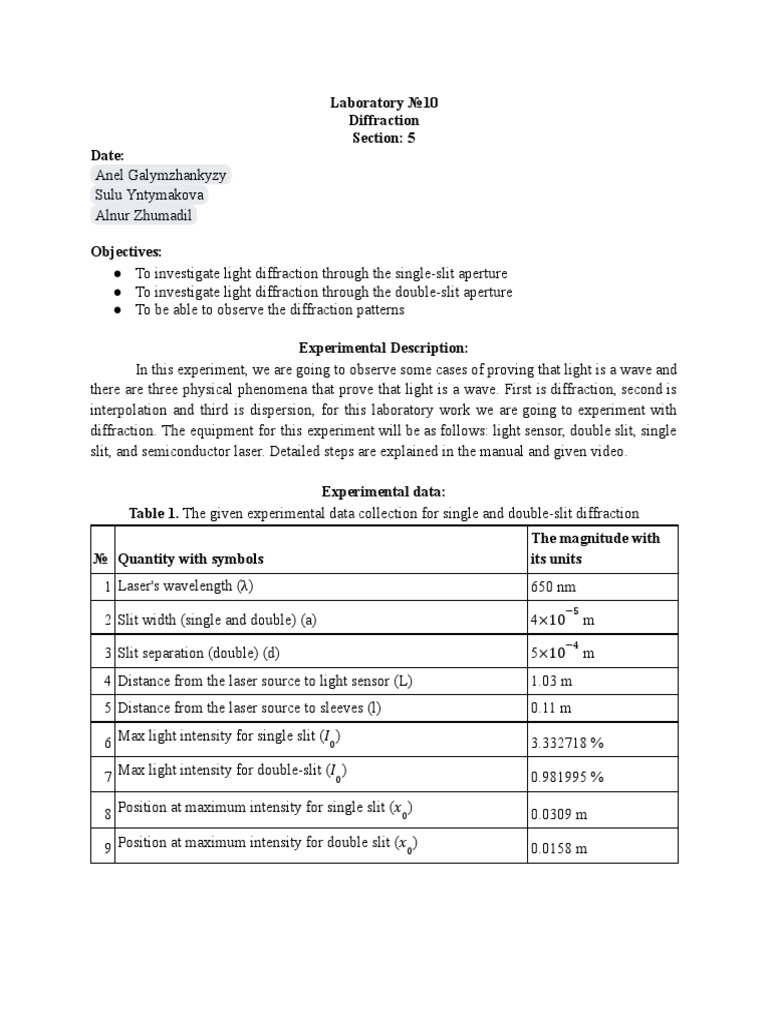 Lab 10 Pdf Diffraction Wavelength