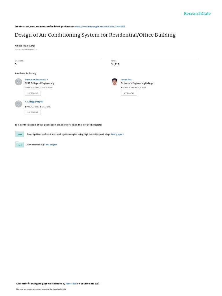 Design of Air Conditioning System For Residential/Office Building | PDF ...