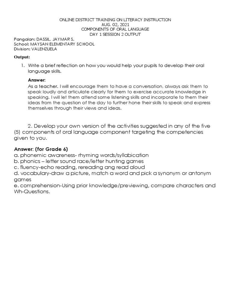 Session 2-Components of Oral Language | PDF