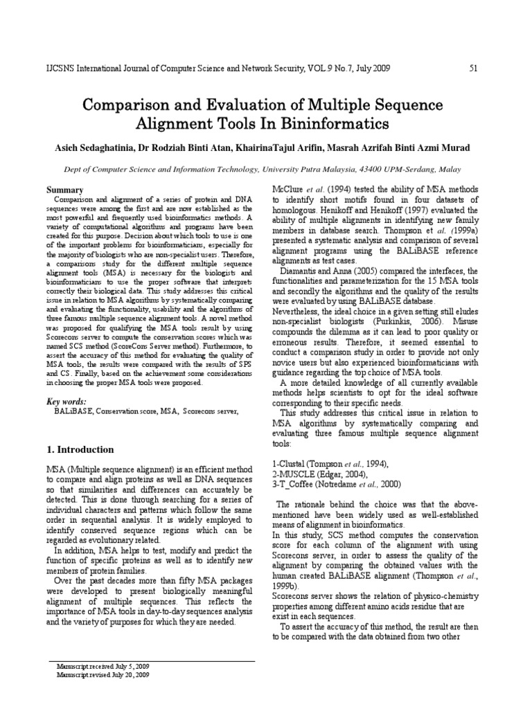 Comparing and evaluating multiple sequence alignment tools | PDF | Sequence Alignment ...