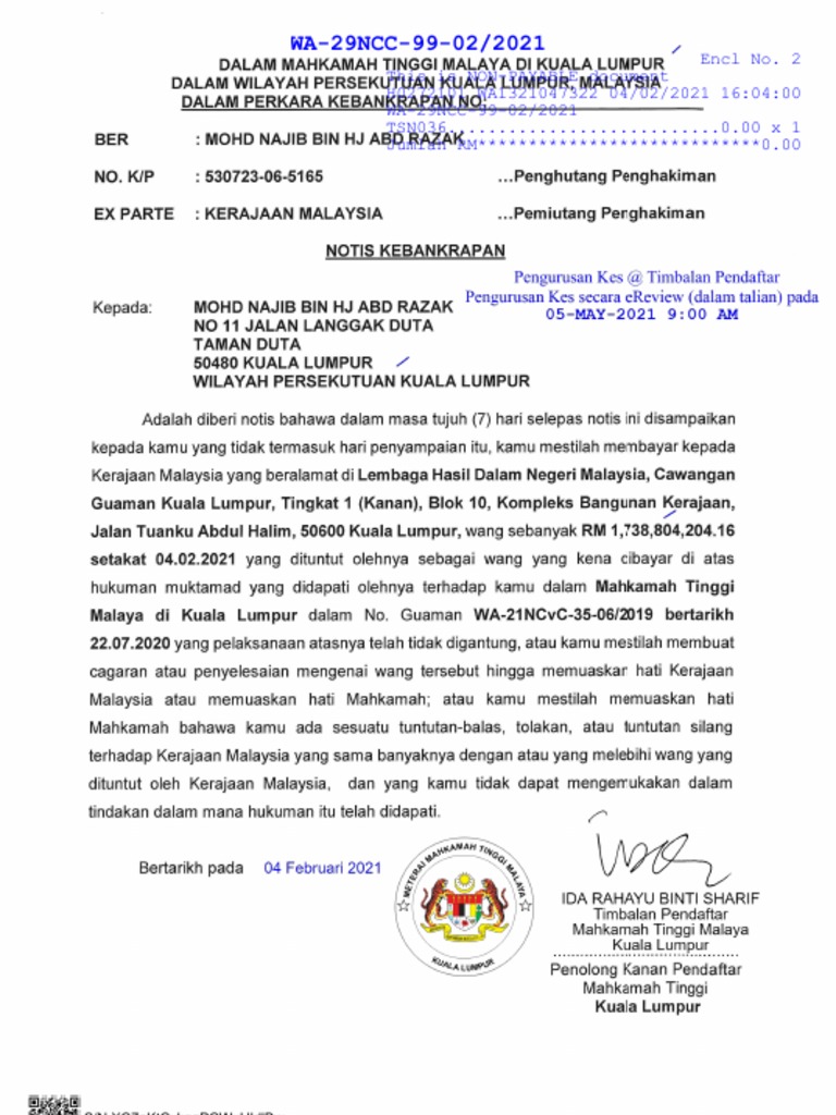 Notis Kebankrapan Mohd Najib Bin HJ Abd Razak | PDF | Malaysia