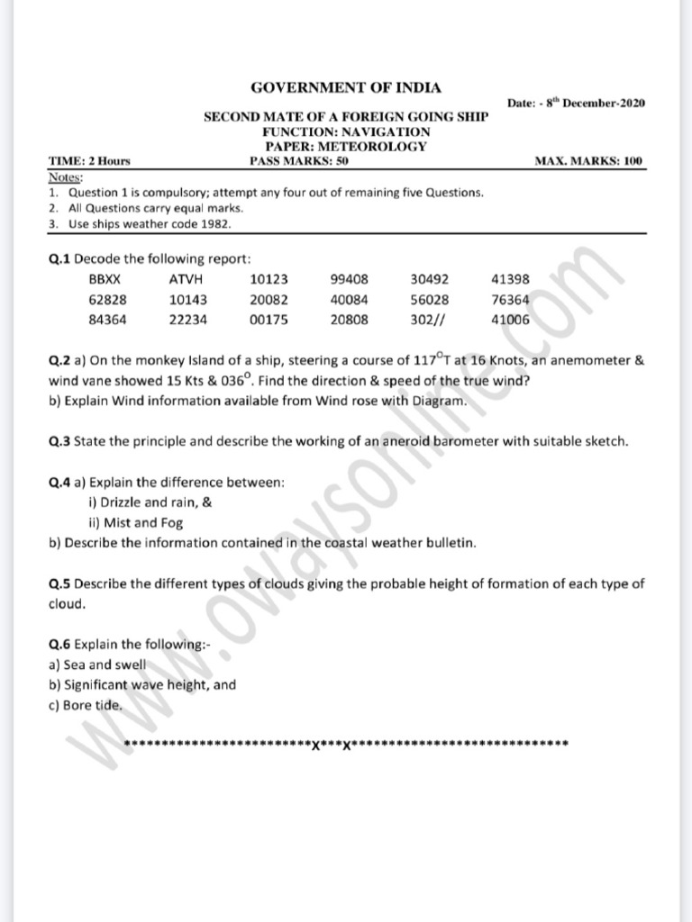 Meteorology Past Papers | PDF