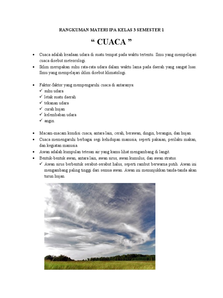Rangkuman Materi Ipa Kelas 3 Semester 1 - Cuaca | PDF | Sains & Matematika | Sejarah