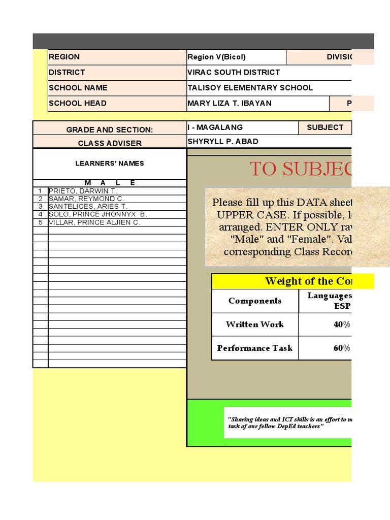 Adviser's E-Class Record (Elem) 2020-2021 | PDF | Learning