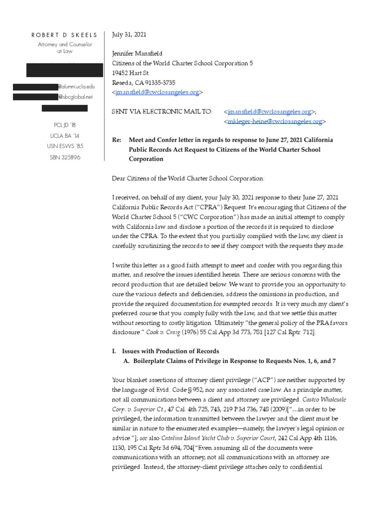 Meet and Confer Letter | PDF | Lawsuit | Confidentiality