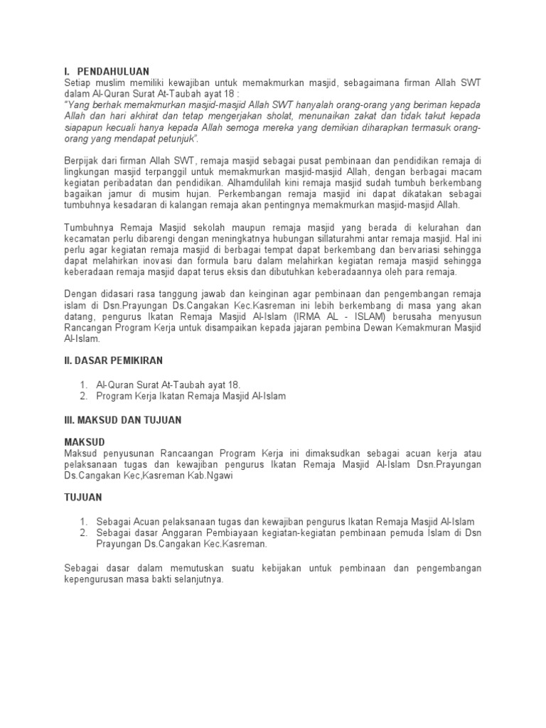 Program Kerja Remaja Masjid Al-Islam | PDF