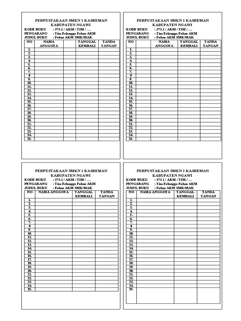 Label Kartu Buku Perpus | PDF