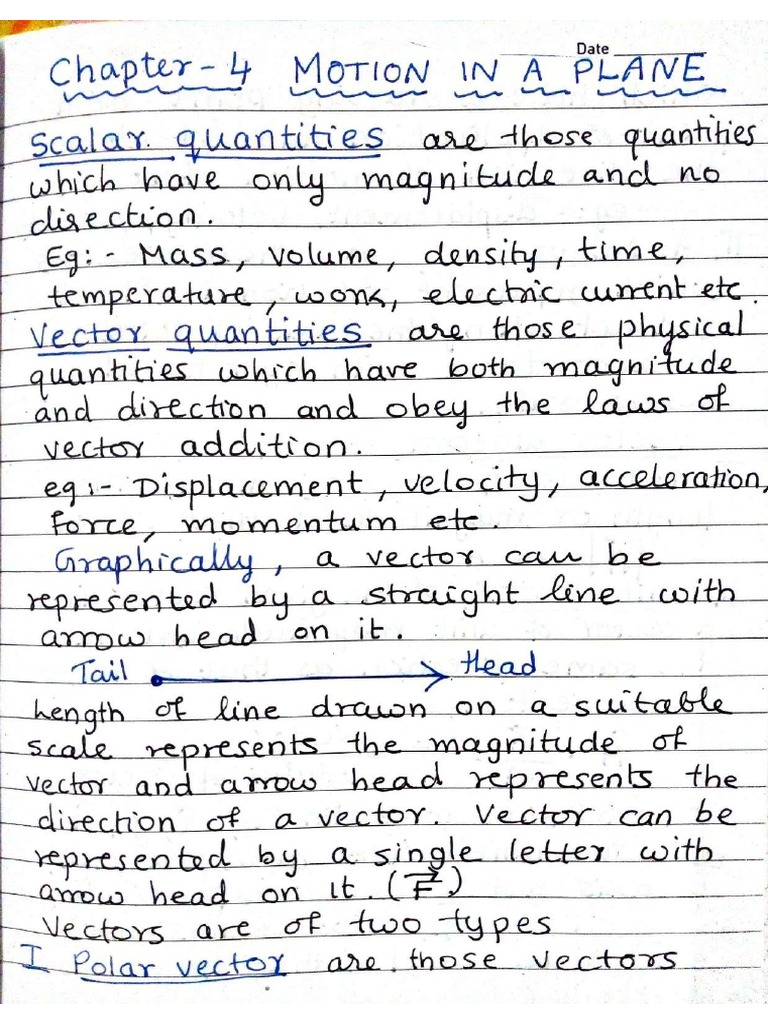 Motion in A Plane Complete Notes | PDF