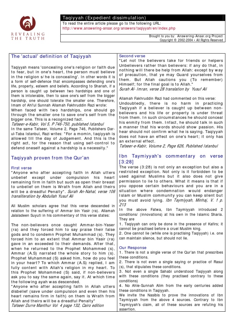 Taqiyyah Flyer | PDF | Prophets And Messengers In Islam | Muhammad