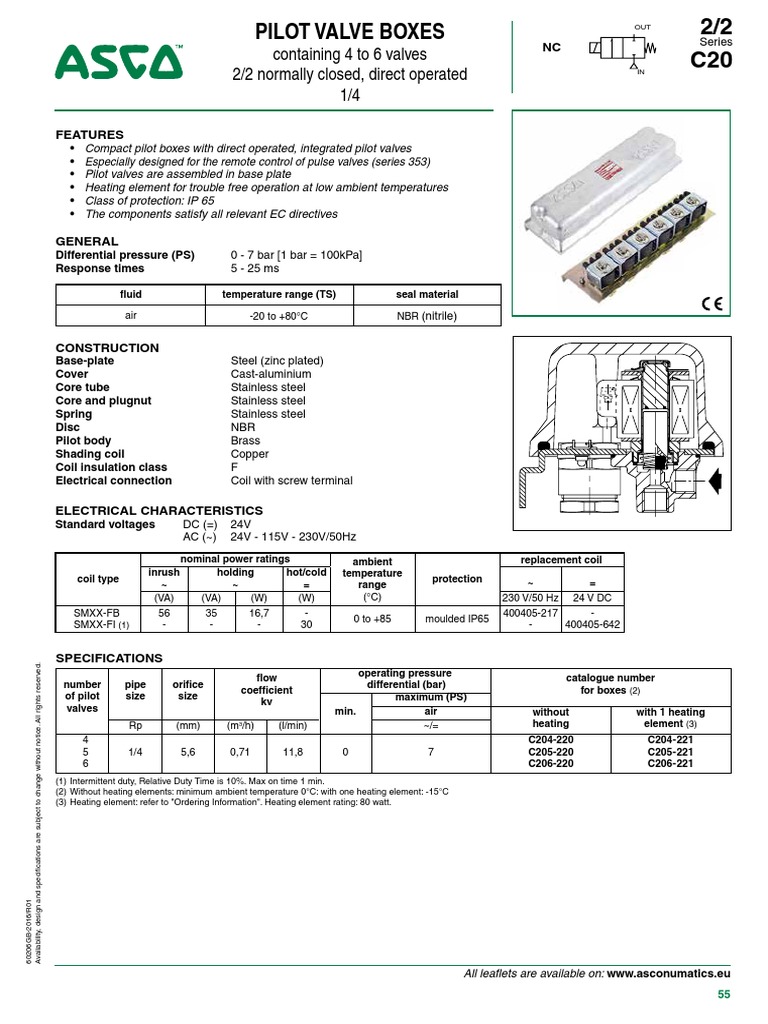 Asco Pilot Valve Box Specifications | PDF | Inductor | Valve