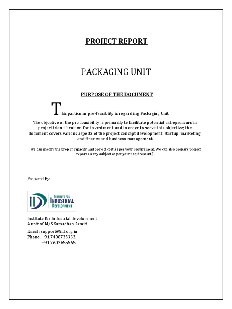 Packaging Unit: Project Report | PDF | Packaging And Labeling | Economies
