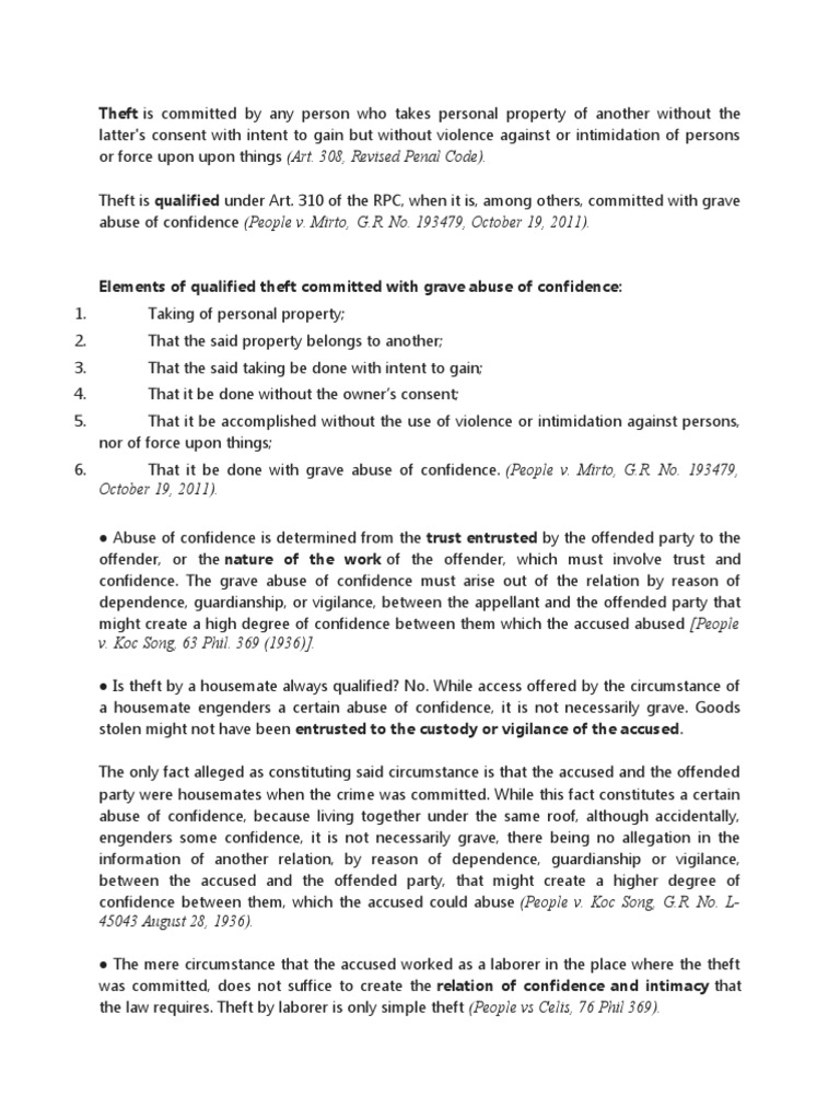 Theft Is Committed by Any Person Who Takes Personal Property of Another ...