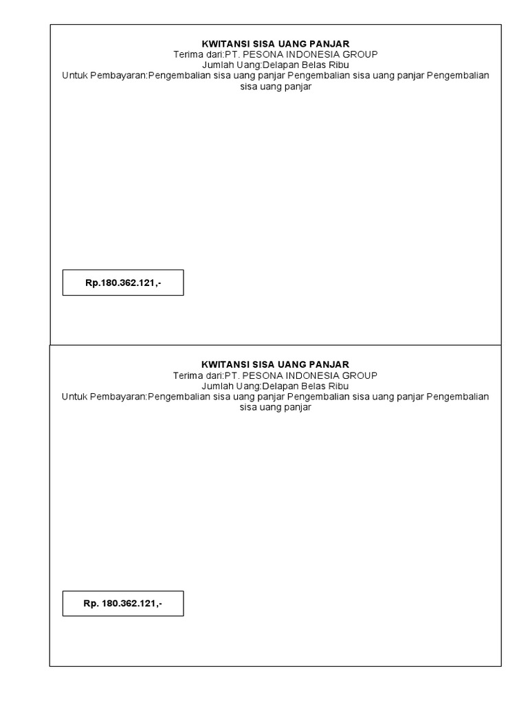 Kwitansi Pengembalian Uang Panjar | PDF | Pengelolaan Keuangan & Uang
