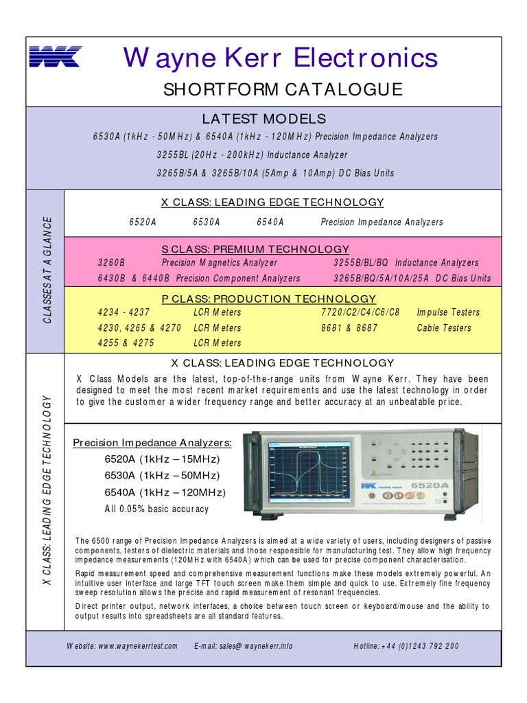 Wayne Kerr Electronics: Shortform Catalogue | PDF | Electrical Impedance | Accuracy And Precision
