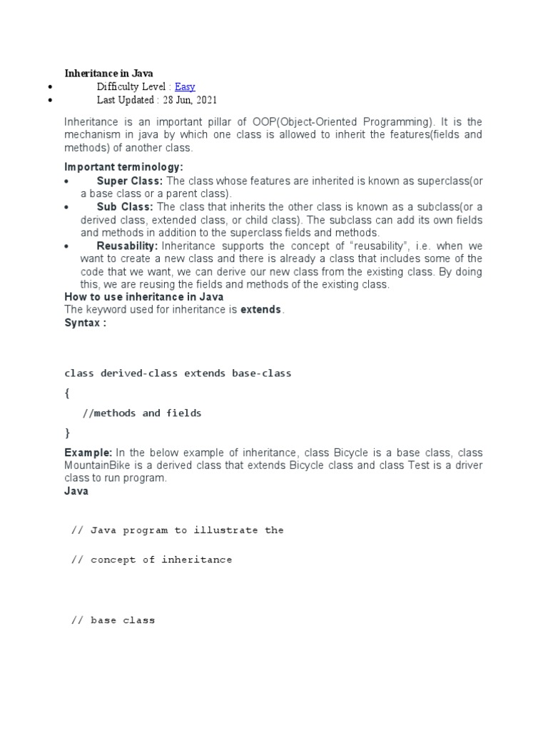 Inheritance In Java Pdf Inheritance Object Oriented Programming Class Computer Programming 5533