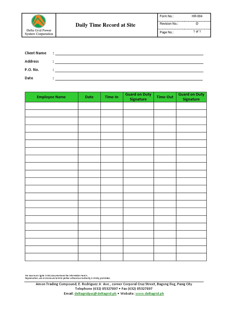 Site Daily Time Record Form | PDF