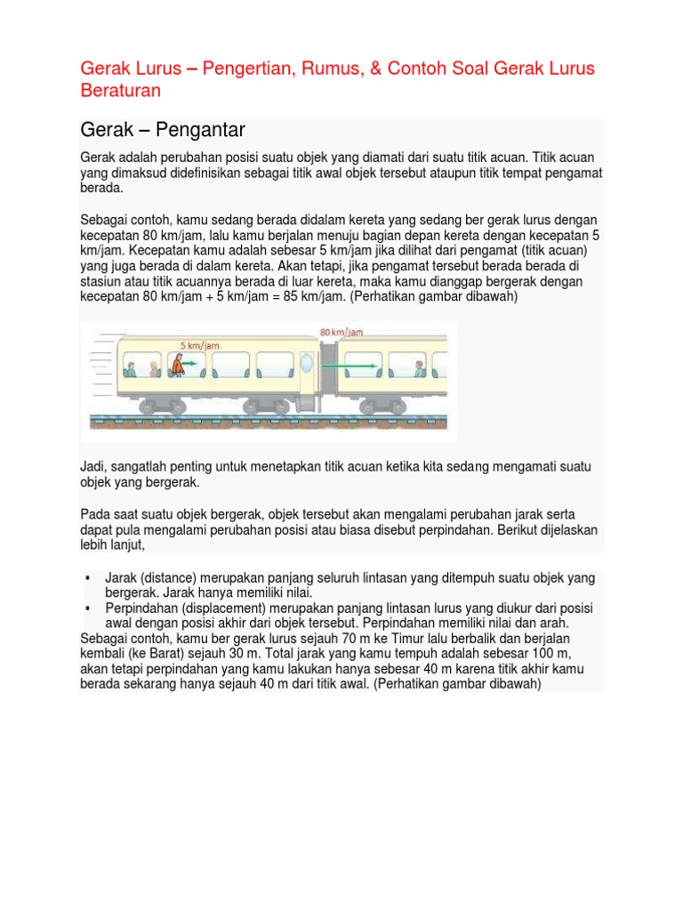 Pengertian dan Contoh Gerak Lurus | PDF