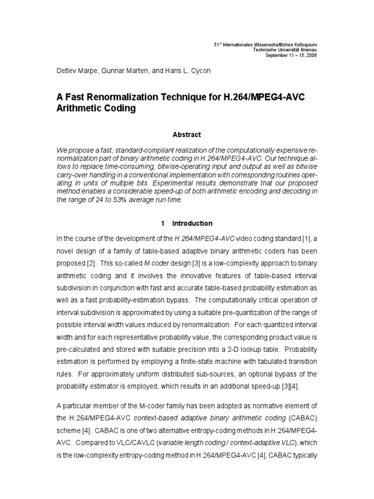 A Fast Renormalization Technique For H 2 | PDF | Bit Rate | Data Compression