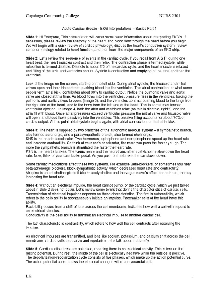 Acute Cardiac EKG Interpretation - Basics Part 1 - Script | PDF ...