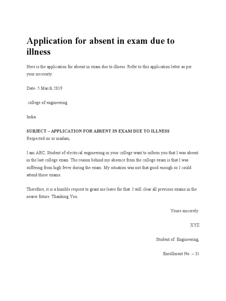 Application For Absent in Exam | PDF