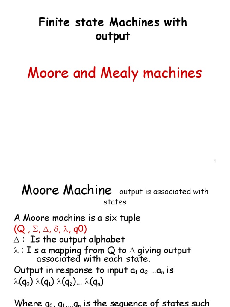Moore and Mealy Machines | PDF | Computer Science | Theoretical ...