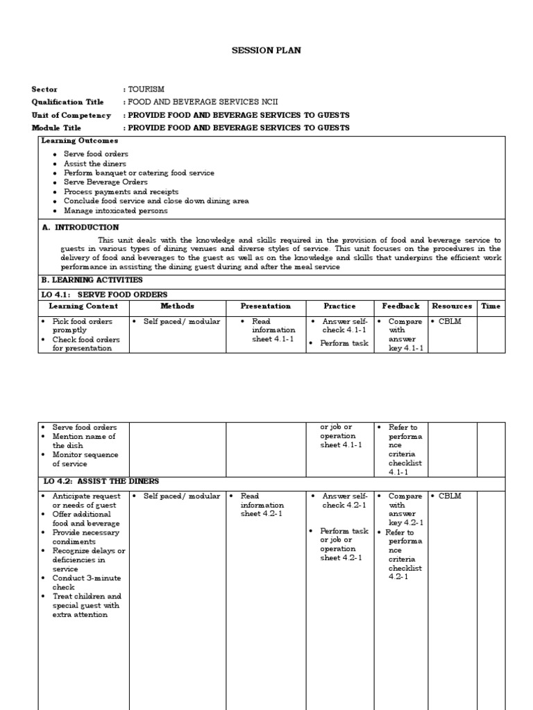 Session Plan Lo4 | PDF | Foods | Food And Drink
