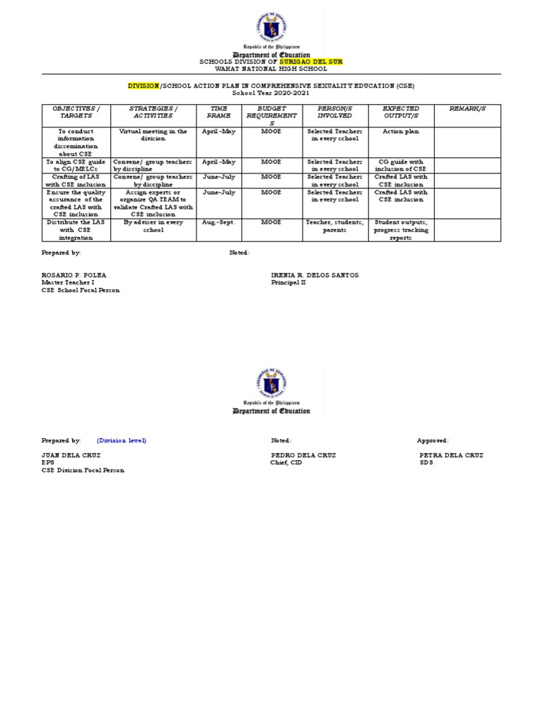 ACTION PLAN CSE Template CO | PDF