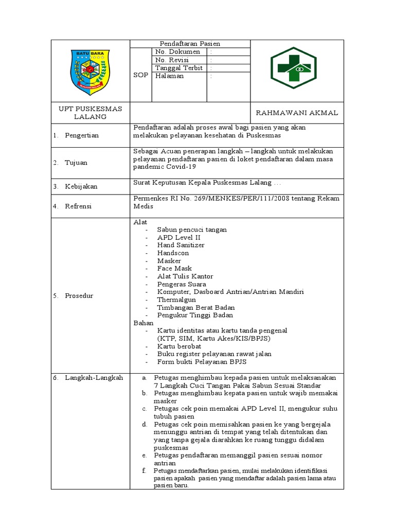 SOP Pendaftaran Pasien | PDF