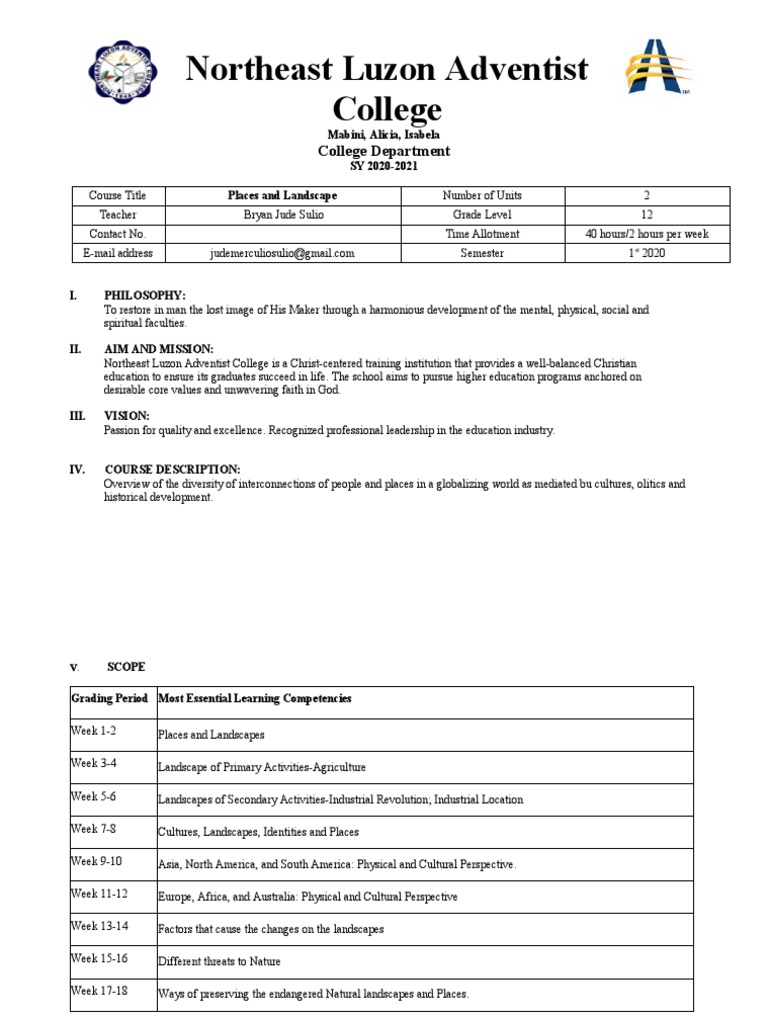 Places and Landscape Course Overview | PDF | Landscape | Rubric (Academic)