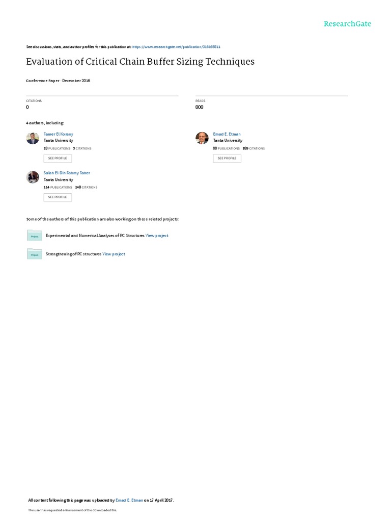 Evaluation of Critical Chain Buffer Sizing Techniques: December 2016 | PDF | Project Management ...