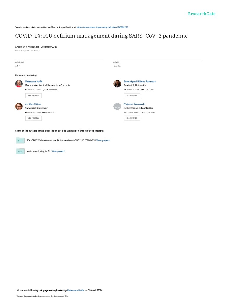 Covid-19: Icu Delirium Management During Sars-Cov-2 Pandemic | Download ...