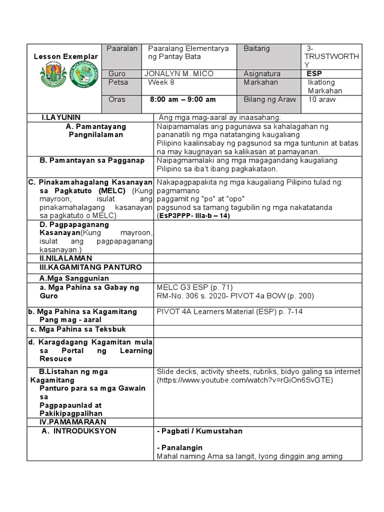 Lesson Exemplar in Esp Quarter 3 Cot 2 | PDF