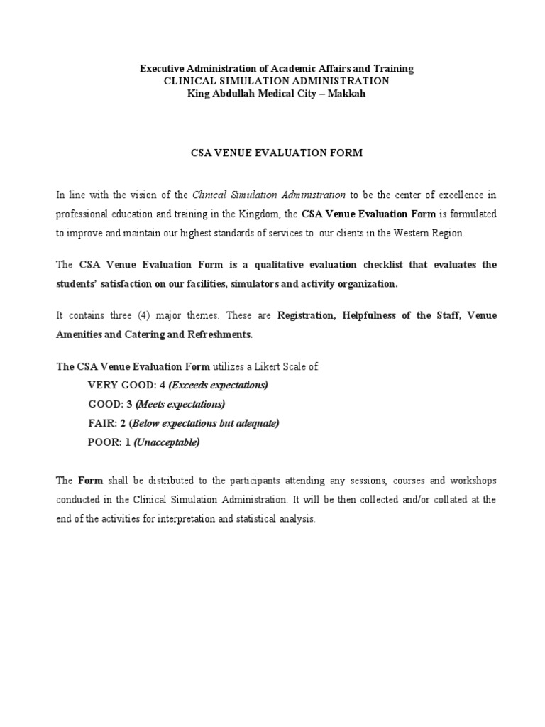 Venue Evaluation Form | PDF | Simulation | Evaluation