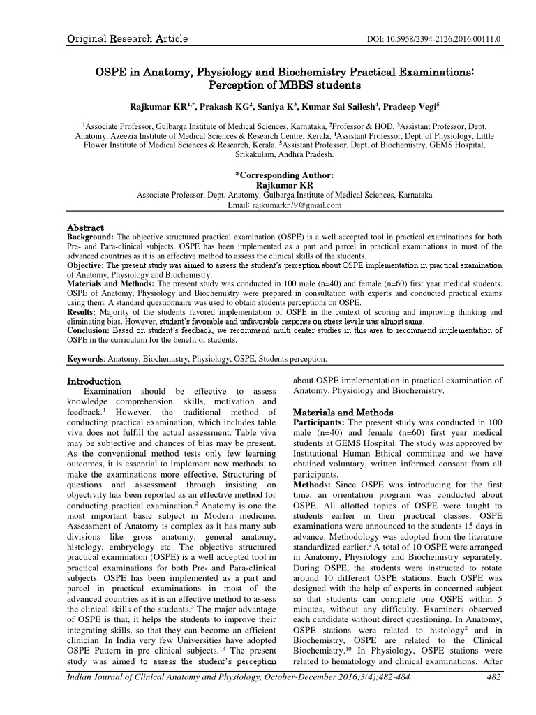 OSPE in Anatomy Physiology and Biochemis | PDF | Test (Assessment ...