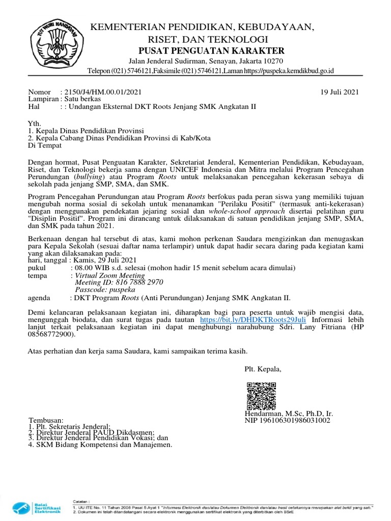 Surat Undangan Eksternal Bimtek Roiots SMK Angkatan 2 | PDF