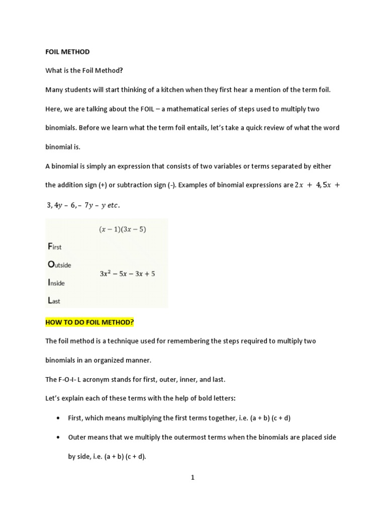 Foil Method | PDF | Arithmetic | Mathematics