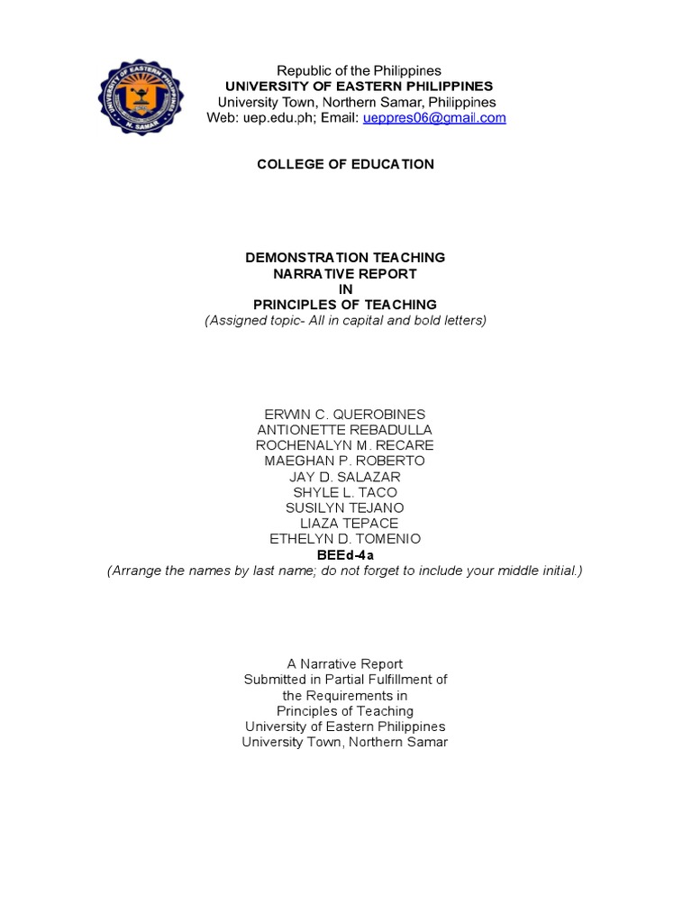 Narrative Report in Principles of Teaching | PDF | Lesson Plan | Paragraph