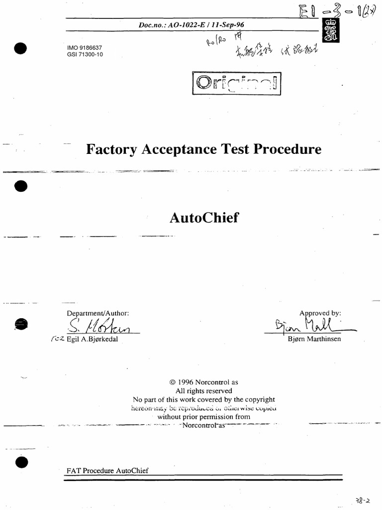 Factory Acceptance Test Procedure: Doc - No.: AO-1022-EI Ll-Sep-96 ...