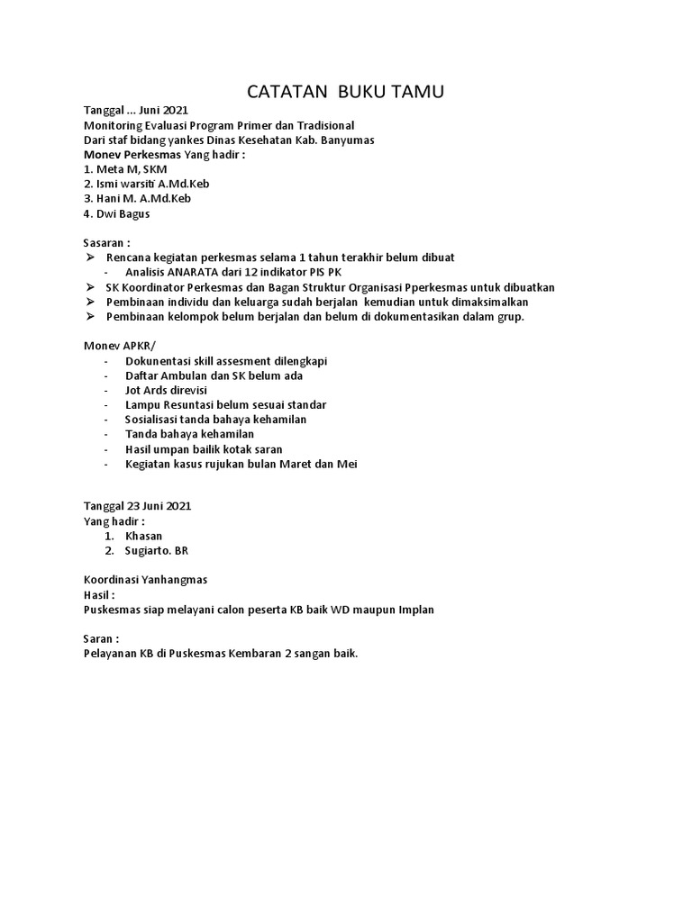 Rekap Buku Tamu | PDF