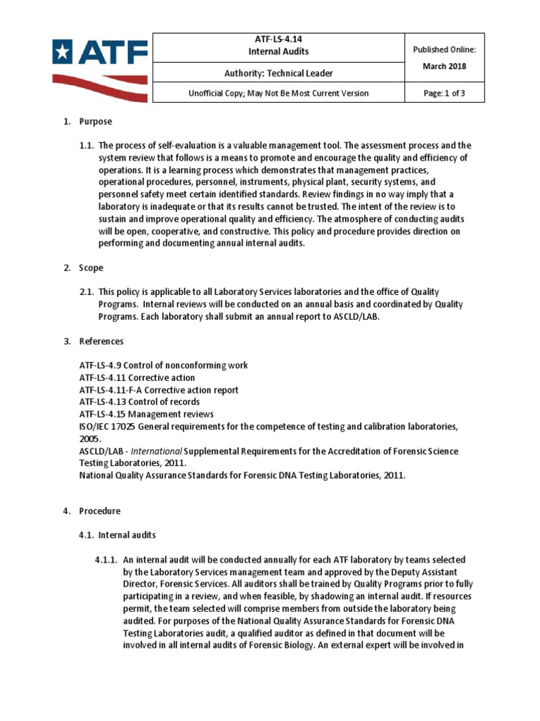 Atf-Ls-4.14 Internal Audits - Final 0 | PDF | Audit | Internal Audit