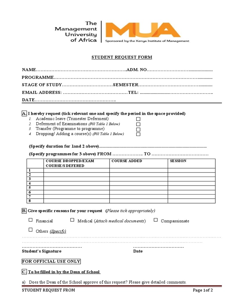 Deferment, Leave & Transfer Form - Student | PDF | Academic Term
